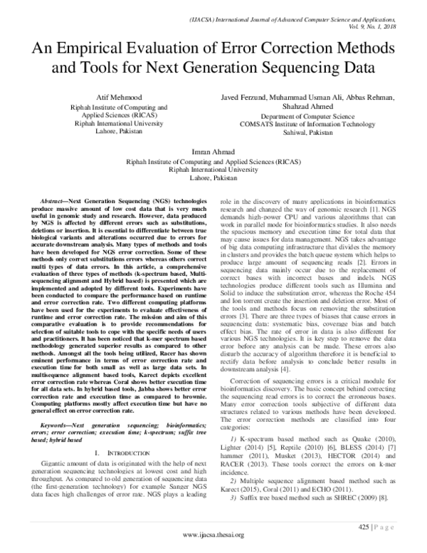 Pdf An Empirical Evaluation Of Error Correction Methods And Tools For Next Generation