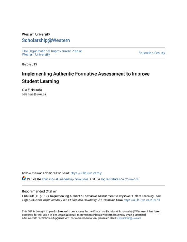 (PDF) Implementing Authentic Formative Assessment to Improve Student Learning