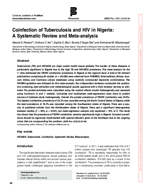 (PDF) Coinfection of Tuberculosis and HIV in Nigeria: A Systematic ...