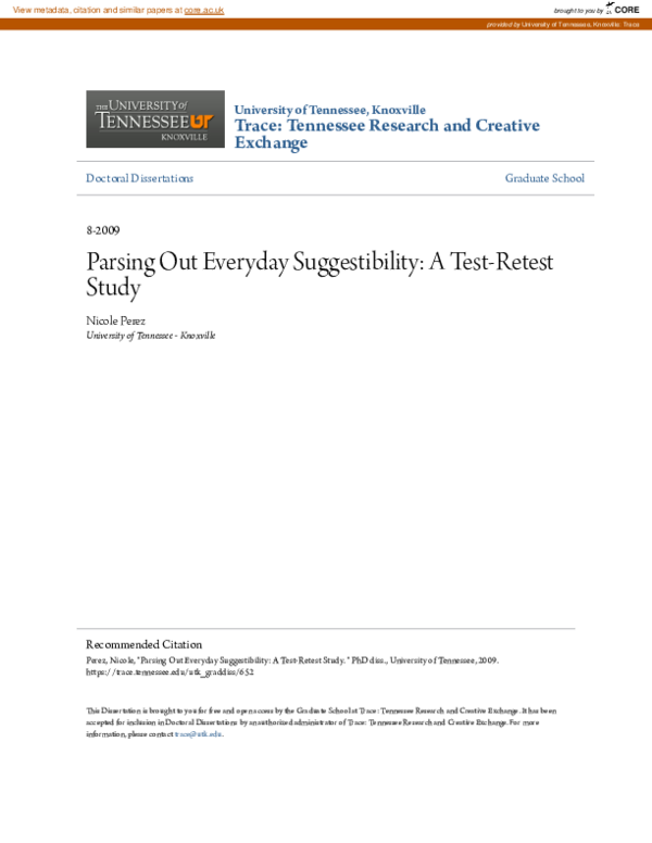 (PDF) Parsing Out Everyday Suggestibility: A Test-Retest Study | nicole ...