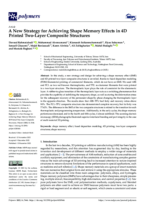 (PDF) A New Strategy for Achieving Shape Memory Effects in 4D Printed Two-Layer Composite Structures