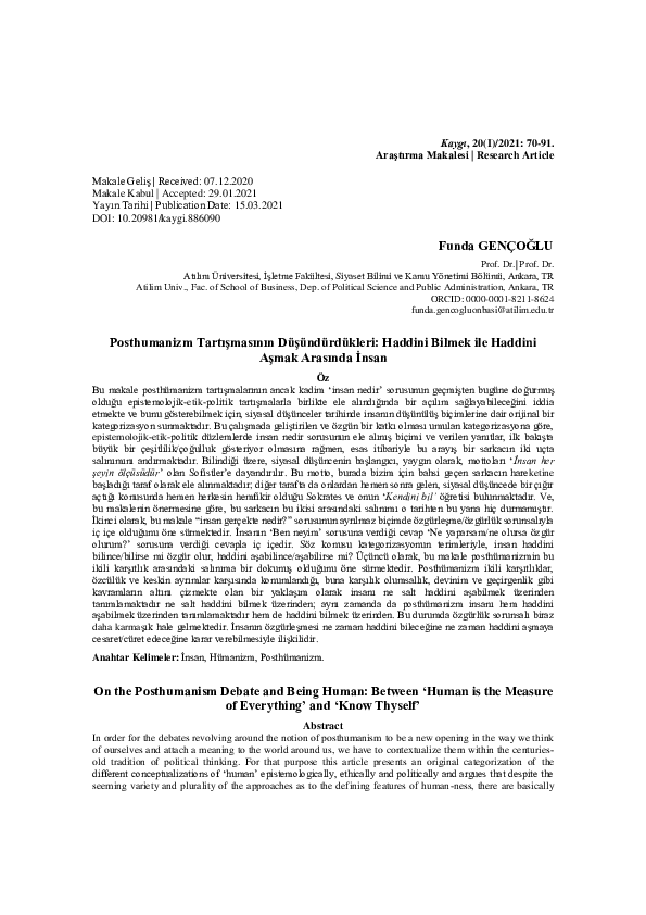 (PDF) Posthumanizm Tartışmasının Düşündürdükleri: Haddini Bilmek ile ...