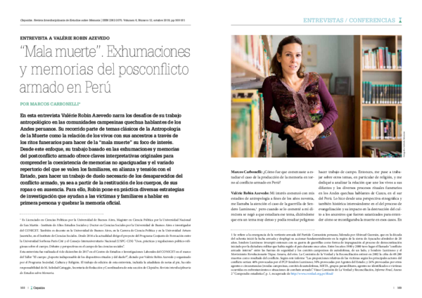 (PDF) Entrevista a Valérie Robin Azevedo. "Mala muerte". Exhumaciones y ...