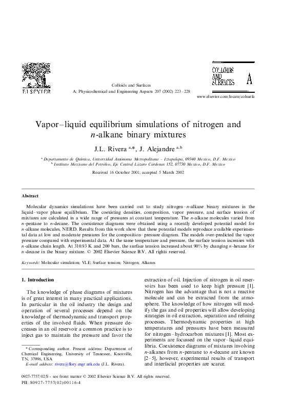 (PDF) Vapor–liquid equilibrium simulations of nitrogen and n-alkane binary mixtures