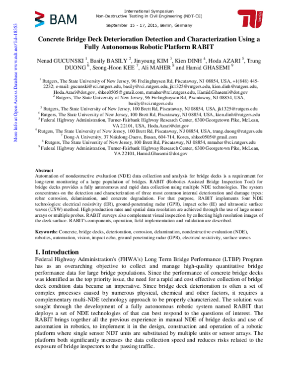 Pdf Concrete Bridge Deck Deterioration Detection And Characterization