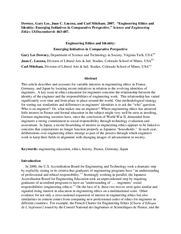 (PDF) Engineering Ethics and Identity: Emerging Initiatives in ...