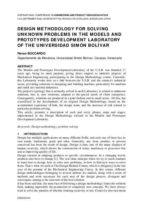 (PDF) Design Methodology for Solving Unknown Problems in the Models and Prototypes Development ...