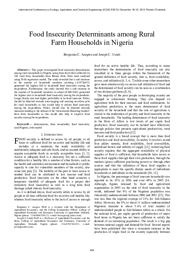 (PDF) Food Insecurity Determinants among Rural Farm Households in Nigeria