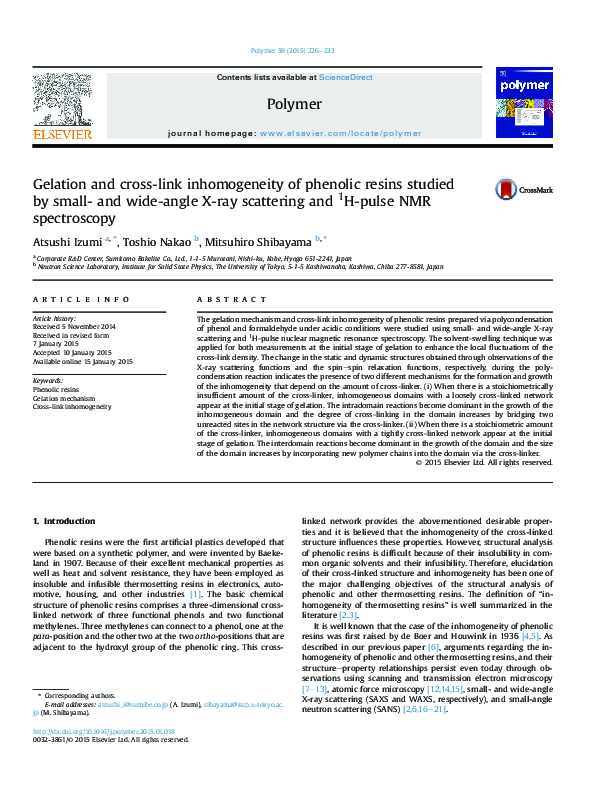 (PDF) Gelation and cross-link inhomogeneity of phenolic resins studied ...