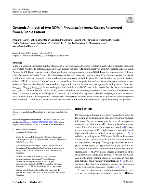 (PDF) Genomic Analysis of two NDM-1 Providencia stuartii Strains ...