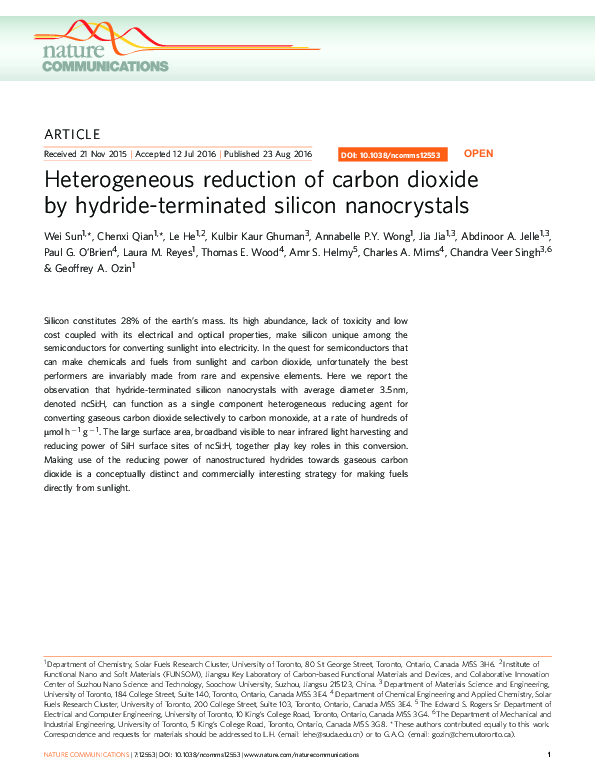 (PDF) Heterogeneous reduction of carbon dioxide by hydride-terminated ...