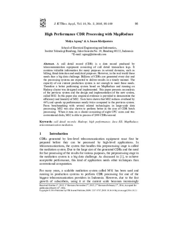 (PDF) High performance CDR processing with MapReduce