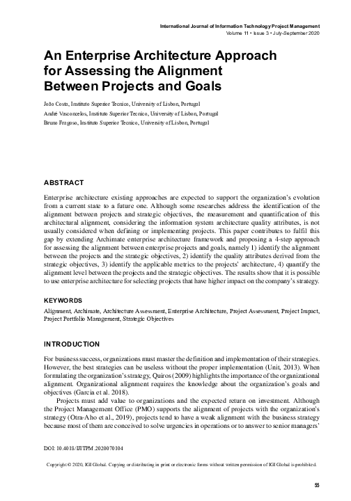 (PDF) An Enterprise Architecture Approach for Assessing the Alignment Between Projects and Goals