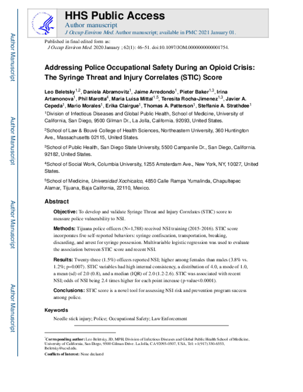 (PDF) Addressing Police Occupational Safety During an Opioid Crisis