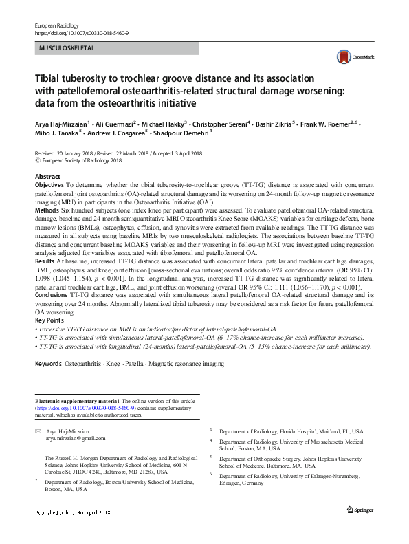 (PDF) Tibial tuberosity to trochlear groove distance and its ...