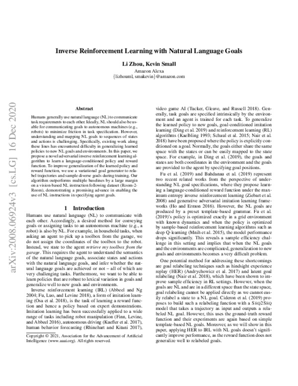 (PDF) Inverse Reinforcement Learning with Natural Language Goals