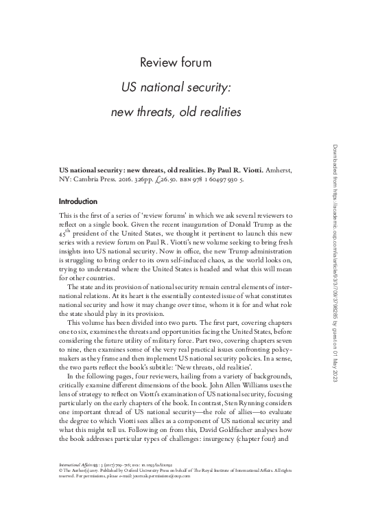 (PDF) US national security: new threats, old realities