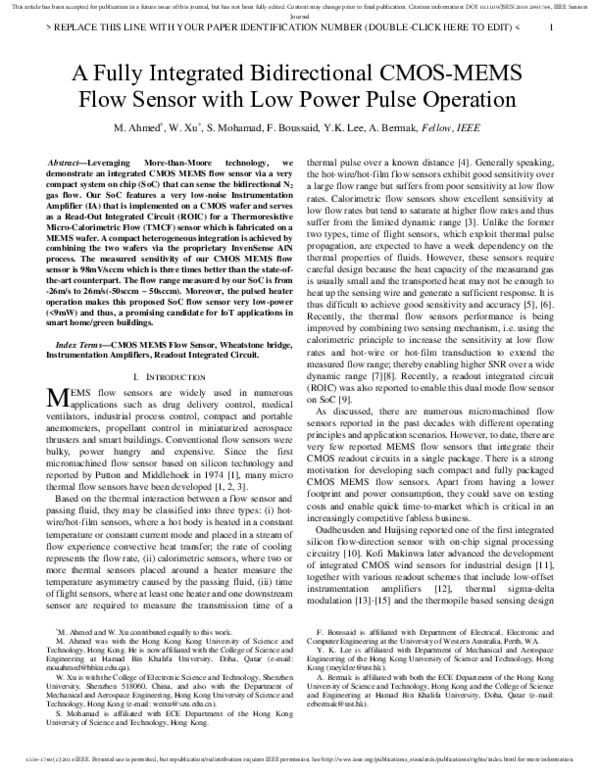 (PDF) Fully Integrated Bidirectional CMOS-MEMS Flow Sensor With Low Power Pulse Operation