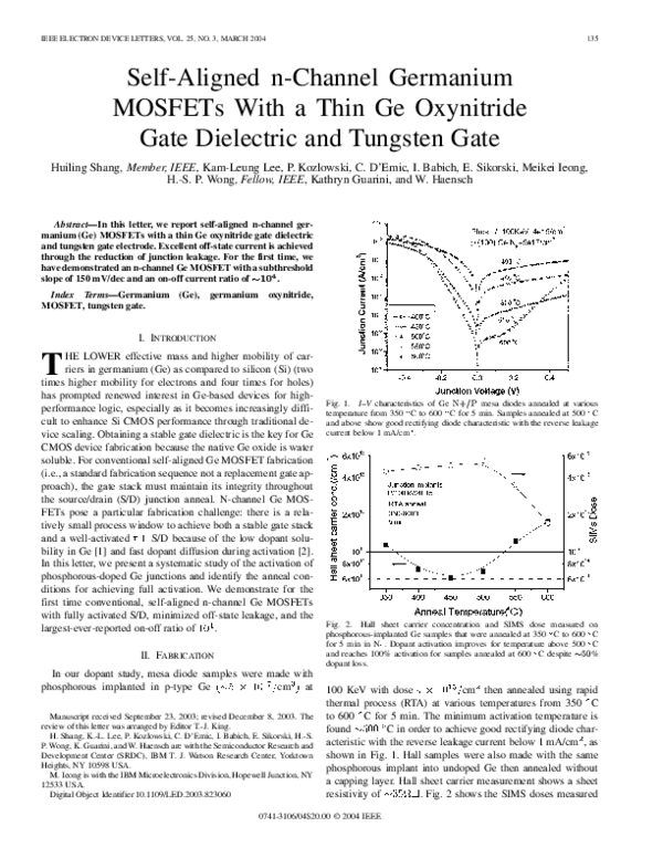 (PDF) Self-Aligned n-Channel Germanium MOSFETs With a Thin Ge ...