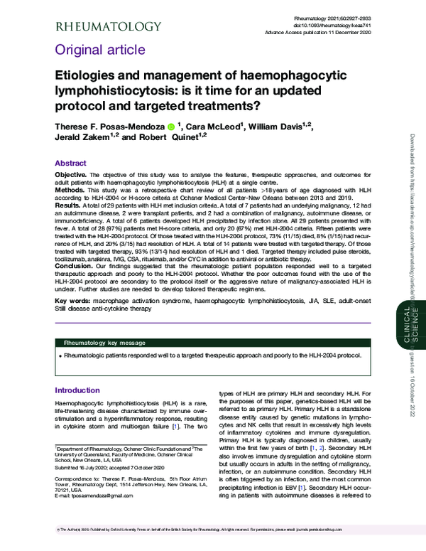 (PDF) Managing Haemophagocytic Lymphohistiocytosis: A Study Overview