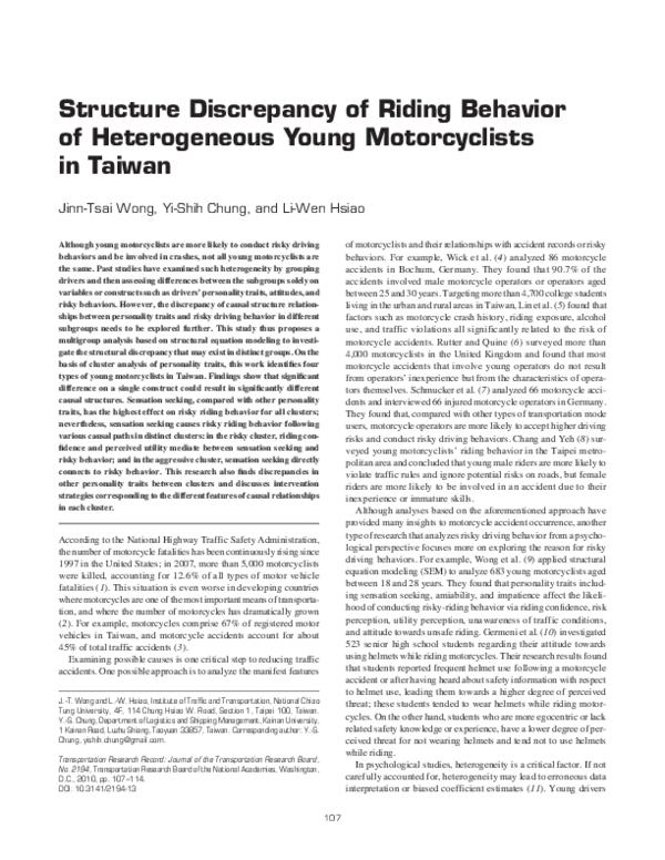 (PDF) Structure Discrepancy of Riding Behavior of Heterogeneous Young Motorcyclists in Taiwan