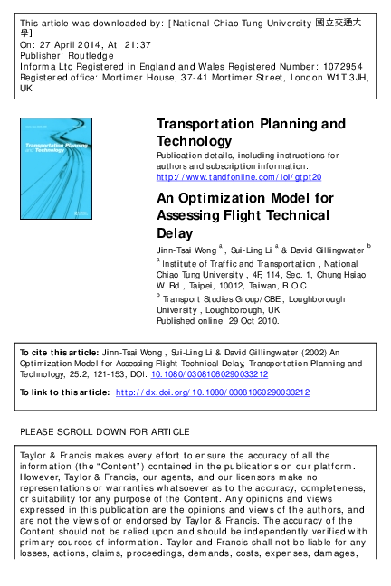 (PDF) An Optimization Model for Assessing Flight Technical Delay