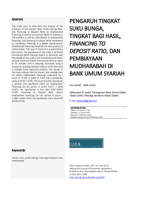 (PDF) Pengaruh Tingkat Suku Bunga, Tingkat Bagi Hasil, Financing To Deposit Ratio, dan ...