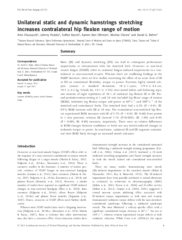 (PDF) Unilateral static and dynamic hamstrings stretching increases contralateral hip flexion ...