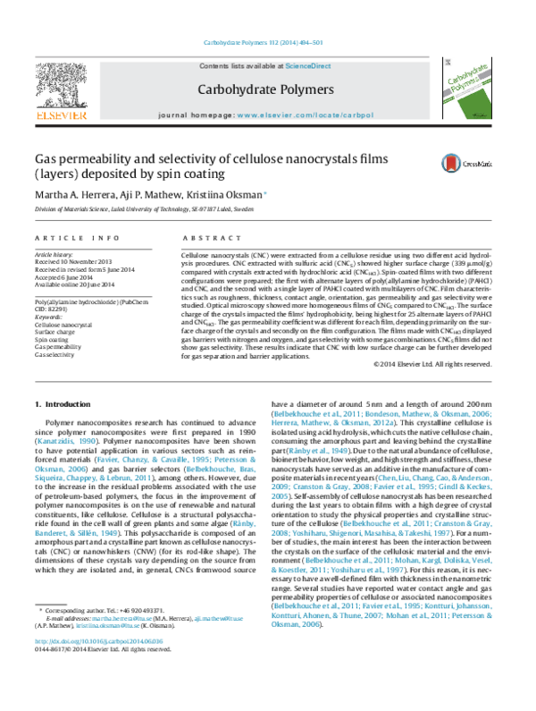 (PDF) Gas permeability and selectivity of cellulose nanocrystals films ...