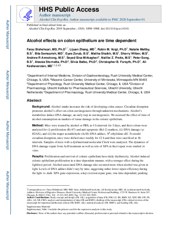 (PDF) Alcohol Effects on Colon Epithelium are Time‐Dependent