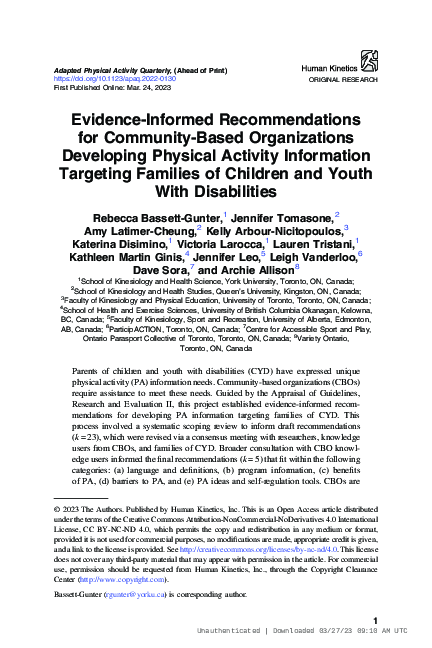 (PDF) Evidence-Informed Recommendations for Community-Based ...