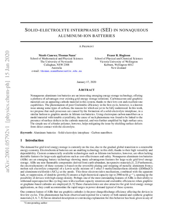 (PDF) Solid-Electrolyte Interphases (SEI) in Nonaqueous Aluminum-Ion ...