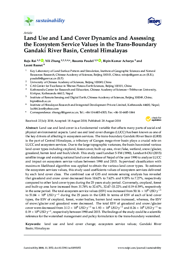 (PDF) Land Use and Land Cover Dynamics and Assessing the Ecosystem Service Values in the Trans ...