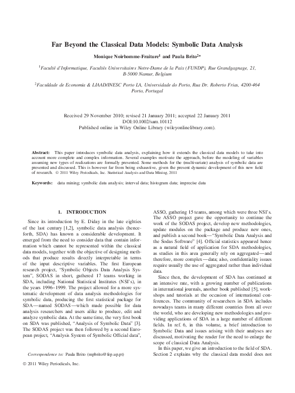 (PDF) Far beyond the classical data models: symbolic data analysis