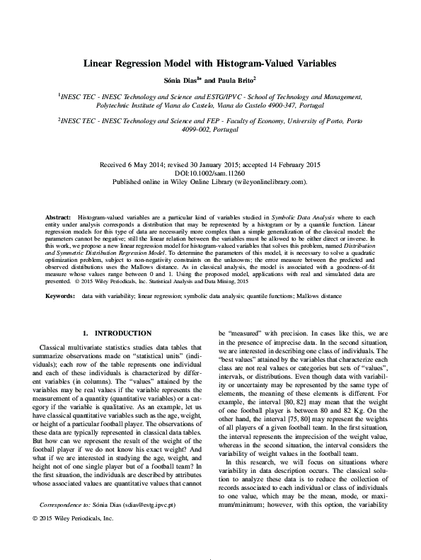 Pdf Linear Regression Model With Histogram‐valued Variables