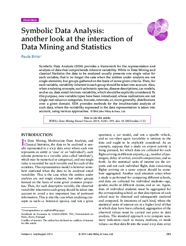 Pdf Symbolic Data Analysis Another Look At The Interaction Of Data Mining And Statistics
