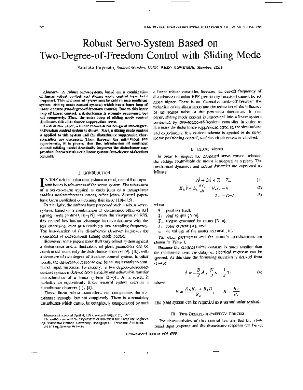 (PDF) Robust servo-system based on two-degree-of-freedom control with sliding mode