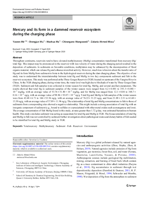 (PDF) Mercury and its form in a dammed reservoir ecosystem during the ...