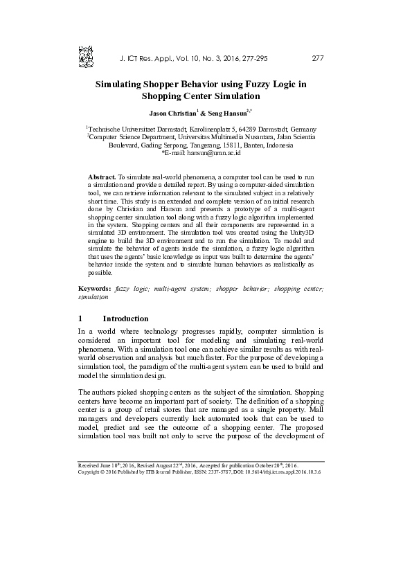 Pdf Simulating Shopper Behavior Using Fuzzy Logic In Shopping Center Simulation