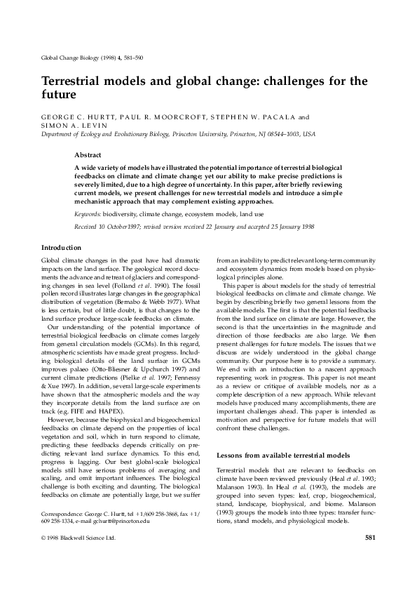 (PDF) Terrestrial models and global change: challenges for the future