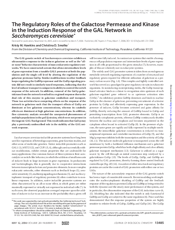 (PDF) The Regulatory Roles of the Galactose Permease and Kinase in the ...