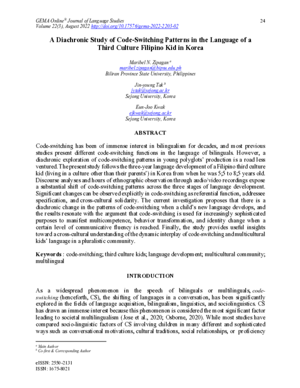 (PDF) A Diachronic Study of Code-Switching Patterns in the Language of ...