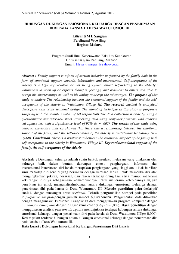 (PDF) Hubungan Dukungan Emosional Keluarga Dengan Penerimaan Diri Pada Lansia DI Desa Watutumou III