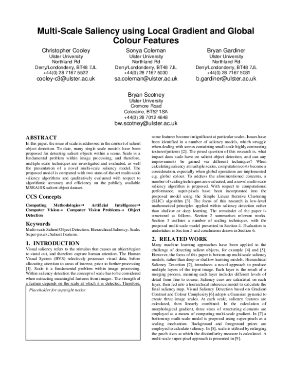 (PDF) Multi-scale saliency using local gradient and global colour features