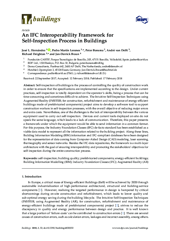 (PDF) An IFC Interoperability Framework for Self-Inspection Process in Buildings