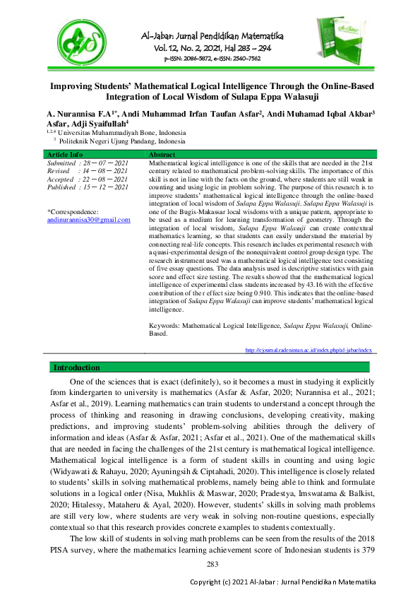(PDF) Improving students’ mathematical logical intelligence through the ...