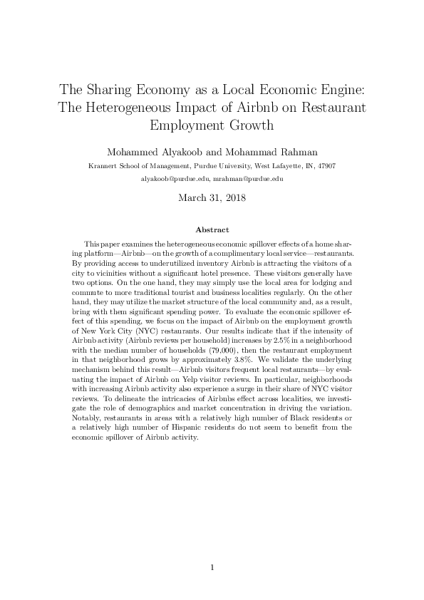 (PDF) The Sharing Economy as a Local Economic Engine: The Heterogeneous ...