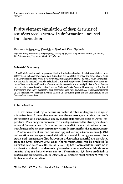 Pdf Finite Element Simulation Of Deep Drawing Of Stainless Steel