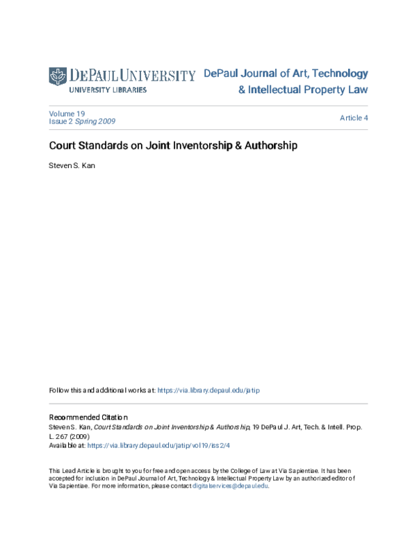 (PDF) Court Standards on Joint Inventorship & Authorship