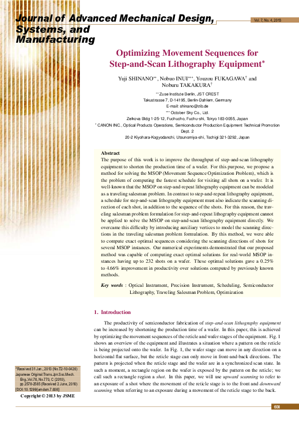 (PDF) Optimizing Movement Sequences for Step-and-Scan Lithography Equipment